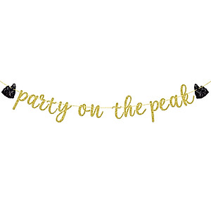 Party On The Peak Banner, Mountain Wedding Bachelorette Decorations, Cabin Bridal Shower Engagement Party Garland Bunting Sign Supplies, Pre-Assembled (Gold Glitter)