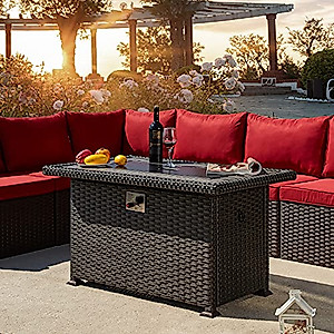 HOMREST Propane Fire Pit Table, Gas Fire Pits for Outside, 44 Inch 50,000 BTU Smokeless Firepit for Outdoor Patio, CSA Approved, Auto-Ignition Adjustable Flame, with Lid, Waterproof Cover, Glass Beads