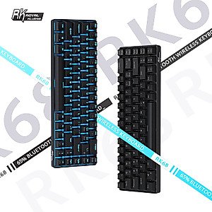 RK ROYAL KLUDGE RK68 Wireless Hot Swappable 65% Mechanical Keyboard, 68 Keys Compact BT5.0 Gaming Keyboard with Stand-Alone Arrow/Control Keys, Black, Quiet Red Switch