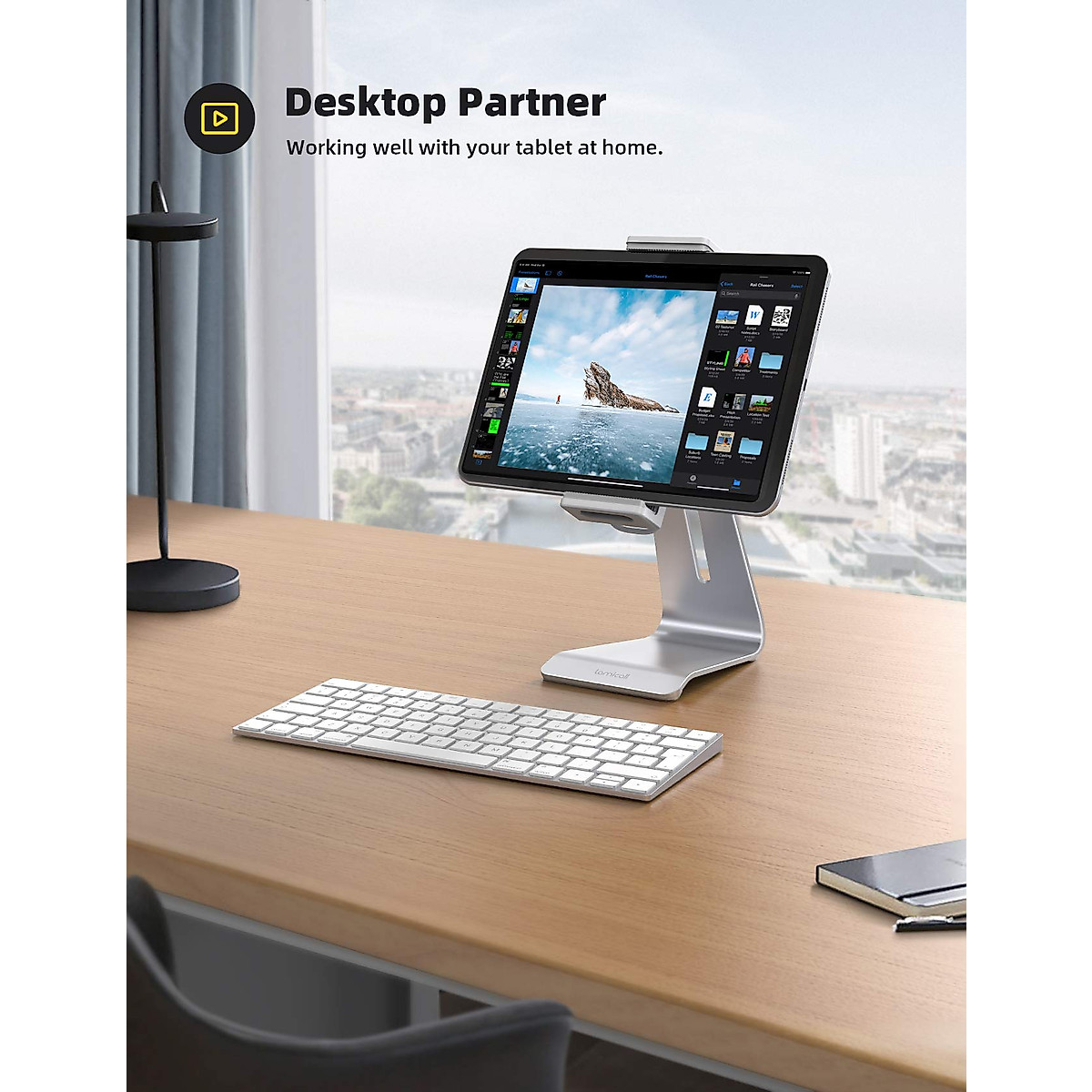 Lamicall Tablet Stand, Adjustable Tablet Holder Dock - 360 Degree Rotating Tablet Mount, Desktop Tablet Dock, Compatible with iPad Pro, Mini, Air, Galaxy Tabs, Kindle and 5.5-8.6" Wide Tablet - Silver