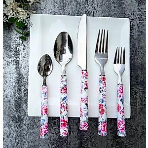 Elegant Peony Flower 20-Piece Flatware Set, Service for 4, Stainless Steel Cutlery Silverware Set for Home Wedding