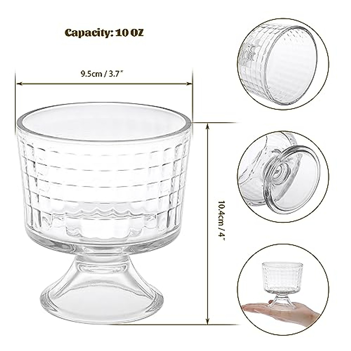 BSTKEY Set of 6 Glass Dessert Bowls/Cups, 10 Oz Cute Footed Dessert Bowls for Ice Cream Trifle Fruit Pudding Snack Salad Milkshakes Sundae Cocktail Drinks Party