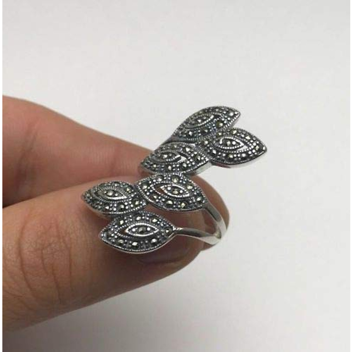 argunjewellery Turkish Jewelry Leaves Cool Marcasite 925K Sterling Silver Women's Ring