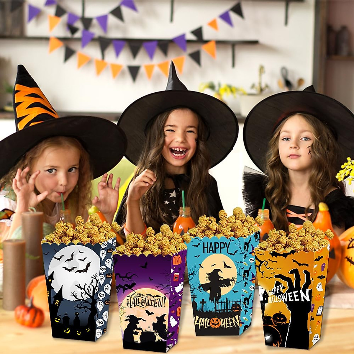 12 Pieces Halloween Popcorn Box Halloween Party Favor Snack Treat Boxes Candy Cookie Container Decorations Gifts for Kids Adults Halloween Party Favor Supplies