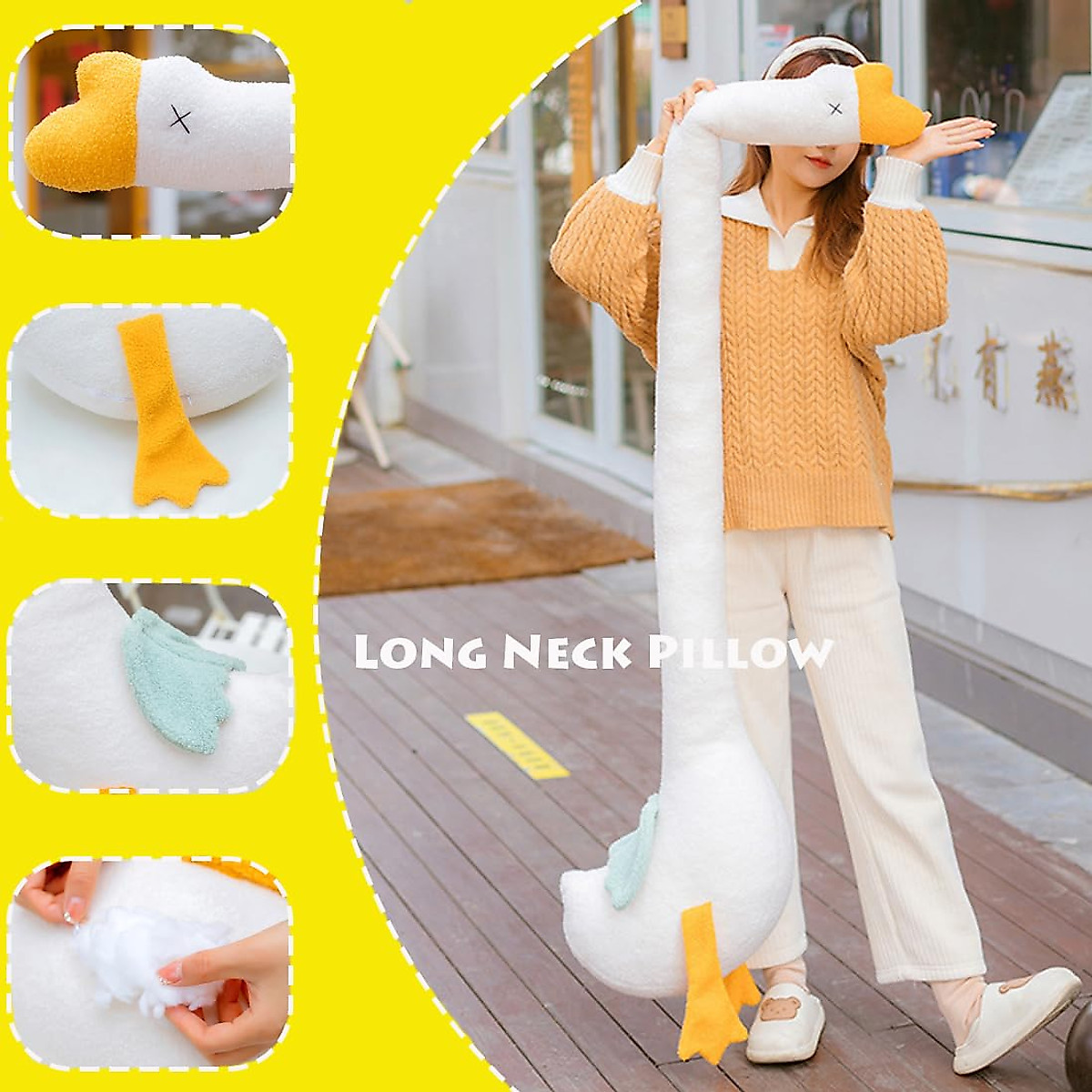 ELAINREN Giant Swan Stuffed Animal Toy with Long Neck, 55Inch White Goose Plush Soft Hugging Body Pillow Home Decor Cushion Easter Cute Duck Goose Plushie Dolls Gifts for Kids Xmas