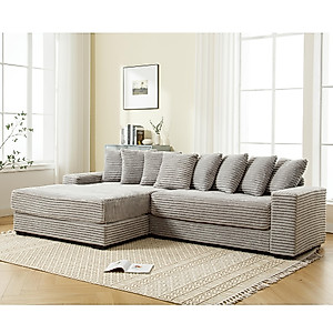 Modular Couch, L Shaped Modular Cloud Couch with Pillows and Track Arm, Corduroy Fabric Modular Sofa for Living Room Office Studio Flat, Left Facing Chaise Sofa (Gray)