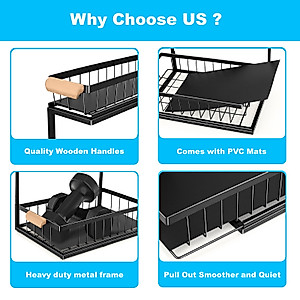 Under Sink Organizers, 2 Tier Pull Out Organizer and Storage, Upgraded Metal Storage Shelves with Sliding Basket, Cabinet or Countertop Organizer for Kitchen Bathroom (1 PC)