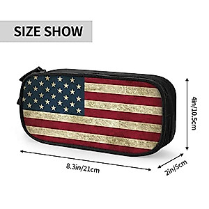 Gesey-R4T American Flag Patriotic USA Bald Eagle Pattern Pen Pencil Case Bag Big Capacity Multifunction Storage Pouch Organizer with Zipper Office University for Girls Boy, Black, One Size