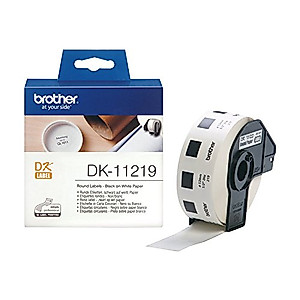 Brother DK-11219 Label Roll, Round Labels, Black on White, 12 mm, 1200 Label Roll, Brother Genuine Supplies