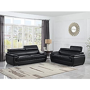 Blackjack Furniture 4571 Veal Collection Leather Upholstered Modern Living Room Loveseat, Black