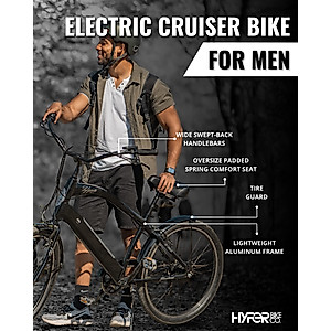 Hyper Bicycles E-Ride 26" Men's 36V Electric Cruiser E-Bike with Pedal-Assist, 250W Motor, Black