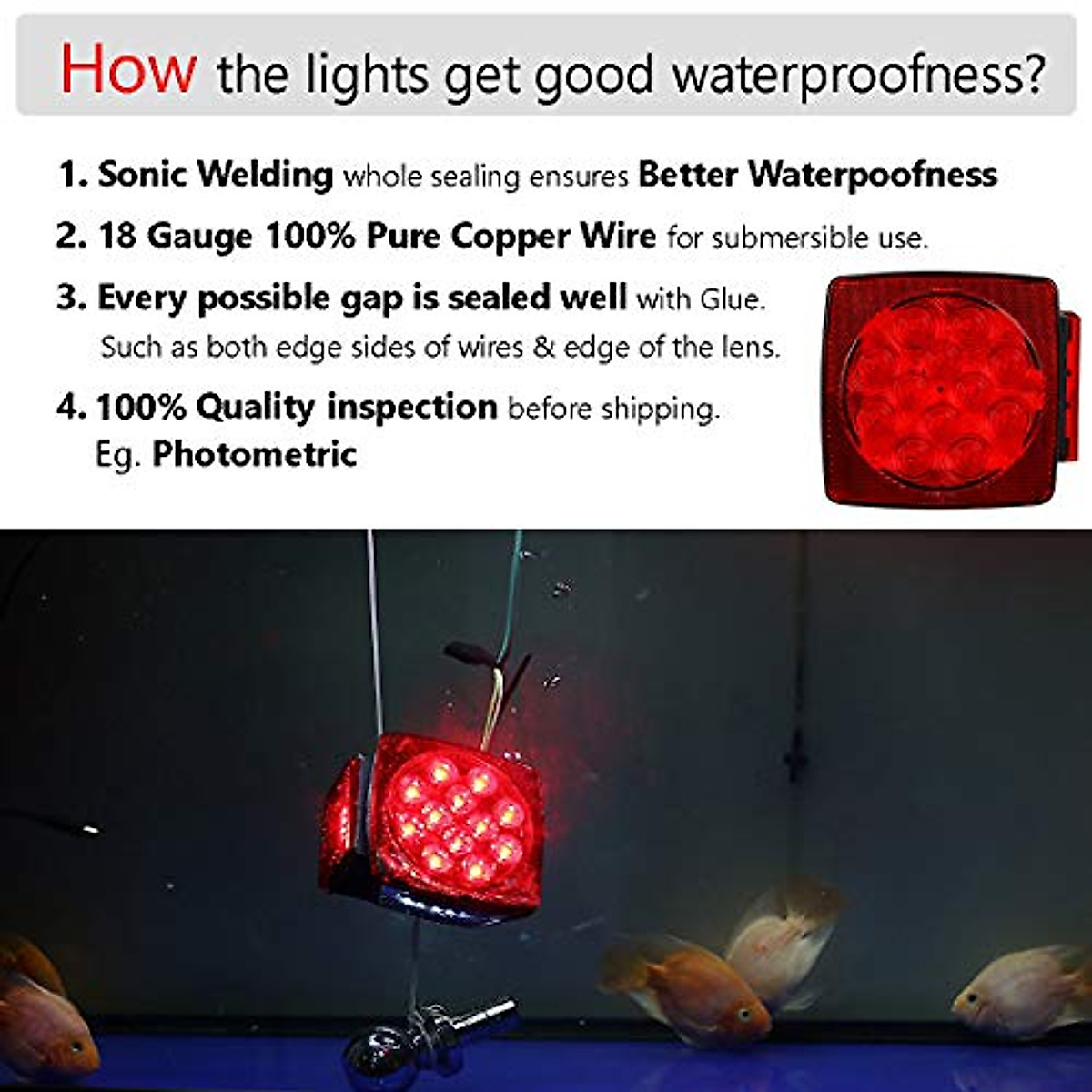 CZC AUTO 12V Submersible LED Trailer Tail Light Kit for Under 80 Inch Trailer Boat utility Trailer Waterproof (Trailer light kit)