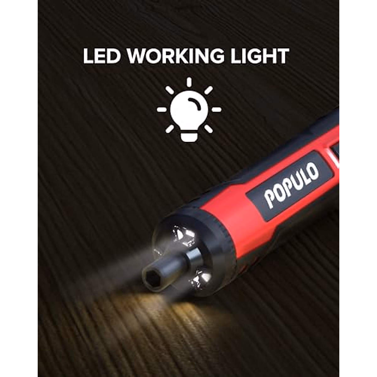 POPULO 4V Electric Screwdriver Kit,6 Torque Settings, Power Screwdriver Cordless Rechargeable with LED Work Light, 32 pieces Screwdriver Bits, 8 Sockets, Flex Hex Shaft, Bit Holders and Storage Box