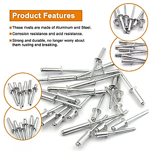 ISPINNER 150pcs 7 Sizes Aluminum Blind Rivets, Pop Rivets Assortment Kit 3/32" 1/8" 5/32" (Silver)