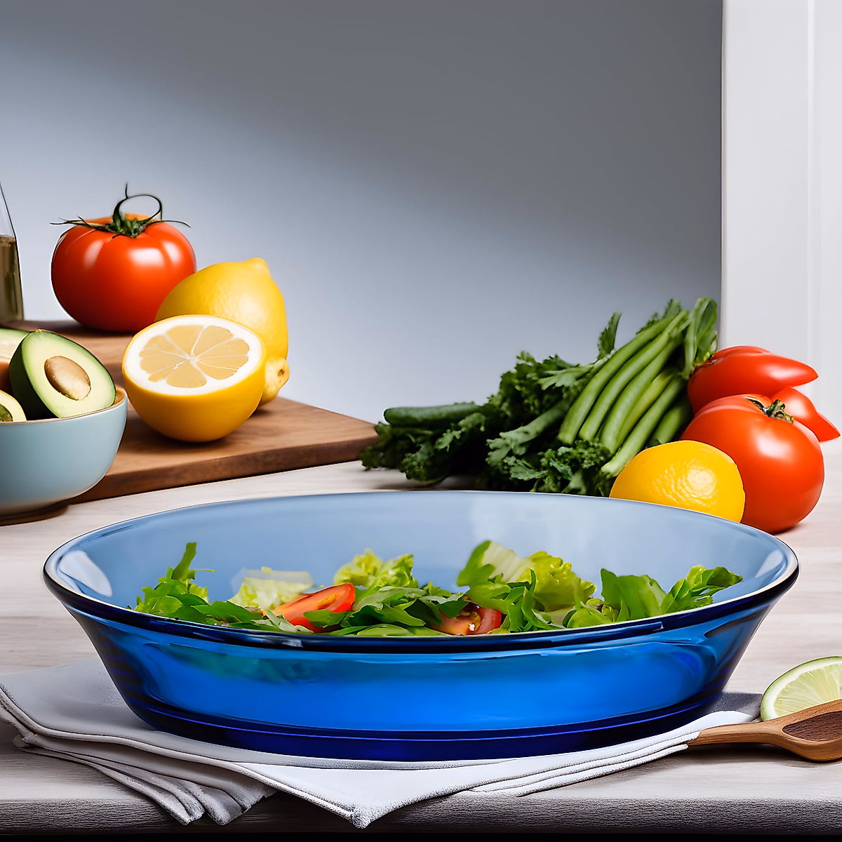 STPGoods Glass Dinner Plates - Set of 4, Blue Cobalt Transparent Glass Eating Plates, Circular Glass Dinnerware for Salad, Bread, Dinner (7.8-Inch Salad Plate Set, Set of 4)