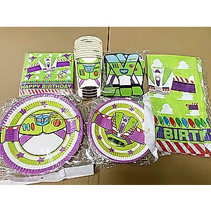 Light inspired Year Birthday Decorations Buzz Birthday Party Supplies include Banner Table Cloth Plate Napkins and Cups for Toy inspired Story 1st 2nd 3rd 4th 10th Bday,Serve 30 Guests