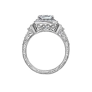 Amazon Essentials Platinum-Plated Sterling Silver Antique Ring set with Asscher-Cut Infinite Elements Cubic Zirconia, Size 7, (previously Amazon Collection)