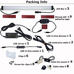 Litever Under Cabinet LED Light Bar Kits Plug in 3 pcs 12 inches Light Bars per Set Warm White 3000K 20W 1000 Lumen Dimmable for Kitchen Cabinets Counters Bookcases (3 Bars Kit-3000K)