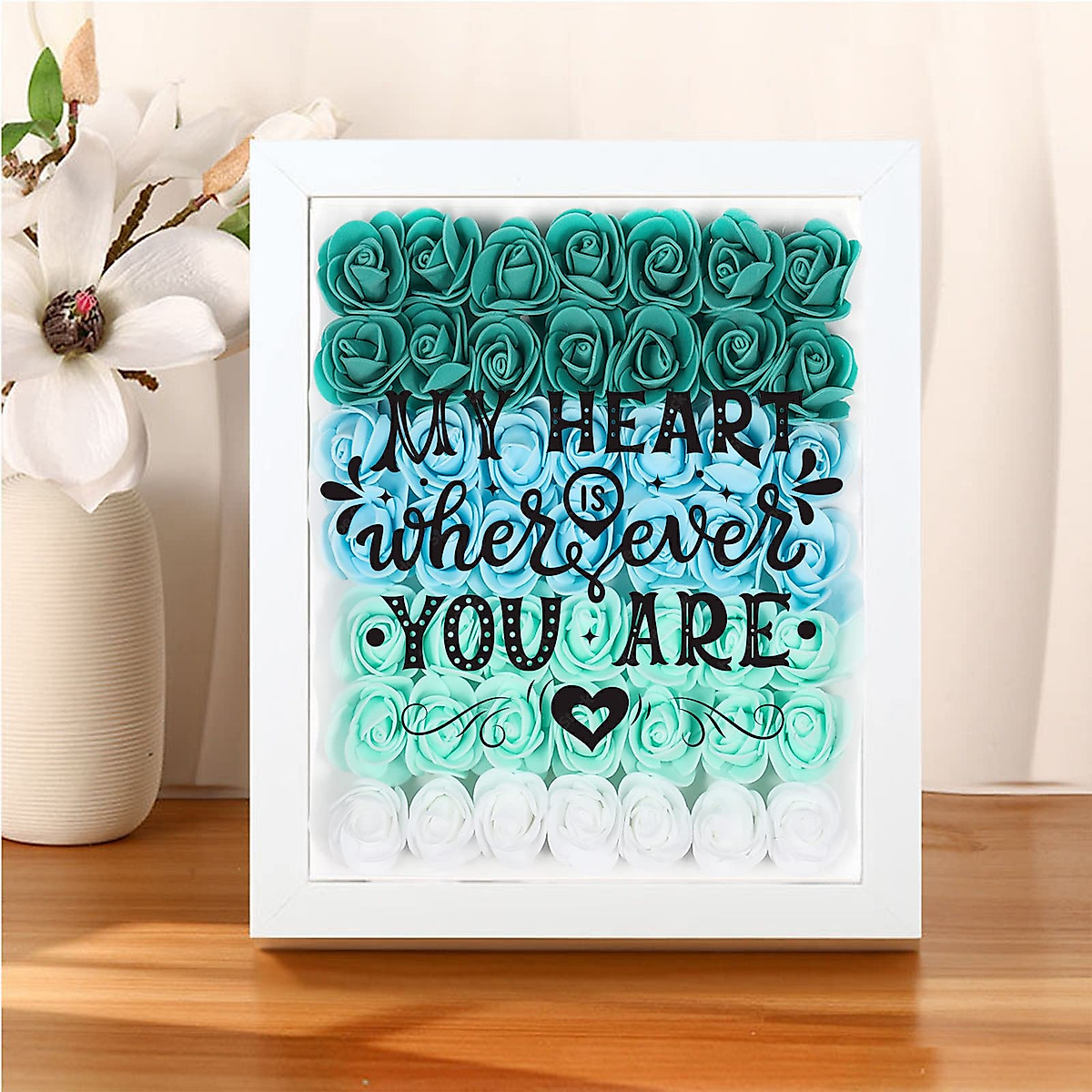 Valentines Day Christmas Flower Shadow Box Gift, Engraved Warm Text Dry Roses Artificial Flowers Frame Memorial Wedding Anniversary Birthday GITS for Couple Women Men 8*10" (8*10In-Style13)