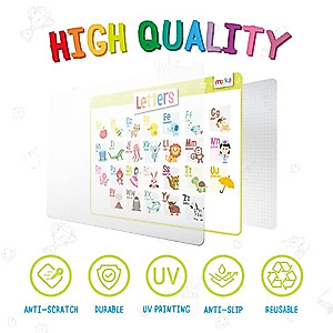 merka Kids Placemats for Dining Table Toddler Placemat Silicone Placemats for Toddlers Letters Numbers Shapes and Colors Alphabet Set of 4