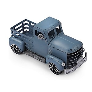 Fleecy day Vintage Truck Décor, Blue Farmhouse Car with Light Tiered Tray, Cute Metal Car Gift Pickup Truck Model for Home Decoration Table Decoration & Tabletop Storage 7 x 3 x 3 inches
