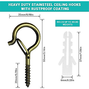 Wasnton 10 Pcs Q-Hanger Screw Hooks with Safety Buckle Design，Wall Mount 2.2 Inch Ceiling Hooks for Hanging Plants Outdoor Wire Fairy Hanger Lights and ​Party