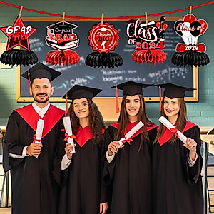 2024 Graduation decorations party centerpieces Class of 2024, 9pcs Graduation decoration party table Honeycomb Centerpieces decor Congrats Grad Party Supplies(Red)