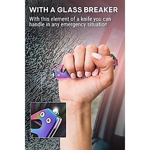 Rainbow Pocket Knife - Legal Knife with Glass Breaker Seatbelt Cutter - 2.68 Inch Serrated Blade - Cute Womens Knives - Cool Small Folding Knife for Self Defense - Birthday Gifts for Women - 6655 R