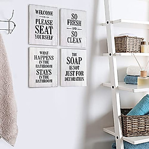 Excello Global Products Wooden Bathroom Humor Signs : Decor for Home, Restaurant, or Business - 8x10 Inches - Ready to Hang - White - (Pack of 4, Assortment 1)