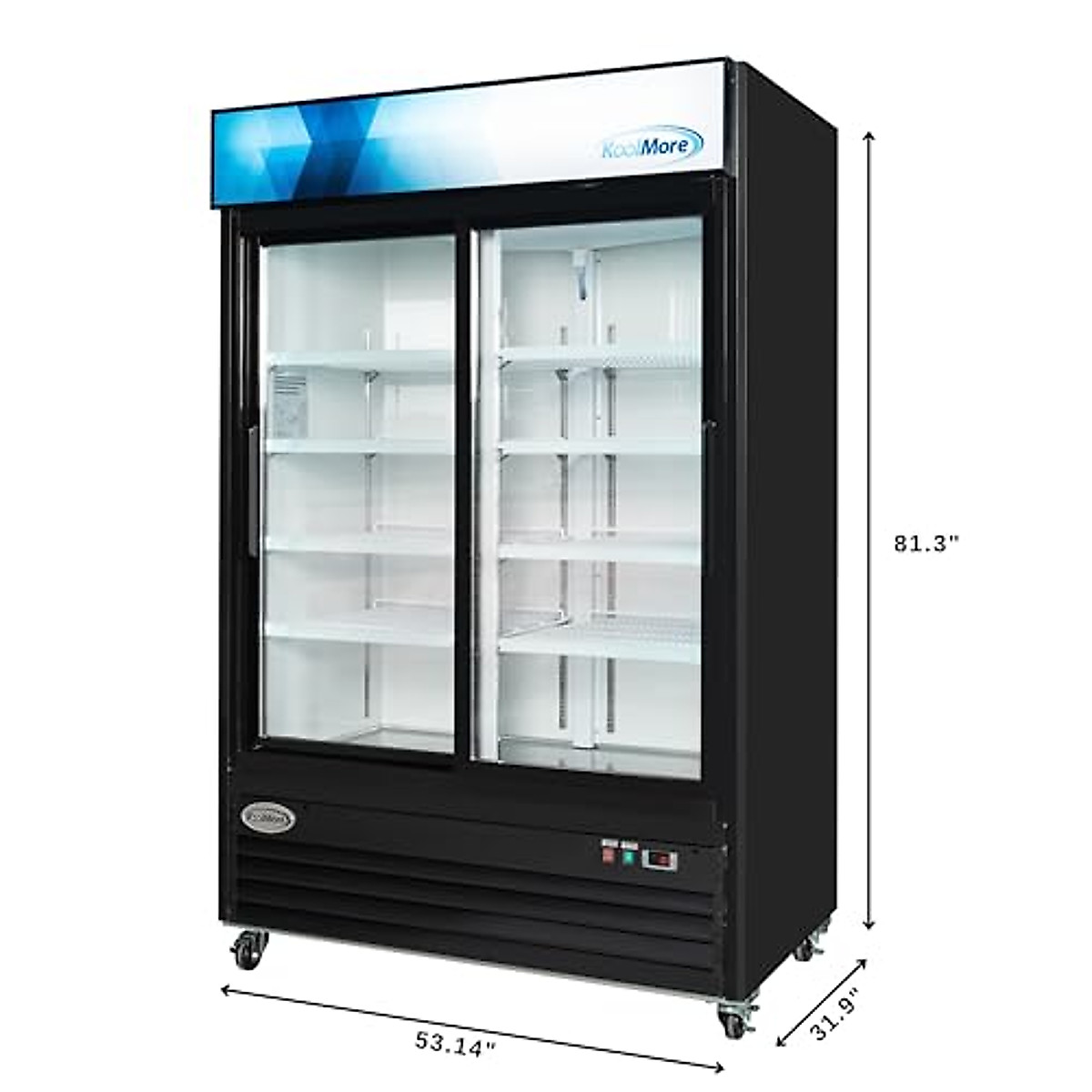 KoolMore MDR-2D-GSLD Commercial Glass 2 Door Display Refrigerator Merchandiser - Upright Beverage Cooler with LED Lighting - 45 Cu. Ft., Black