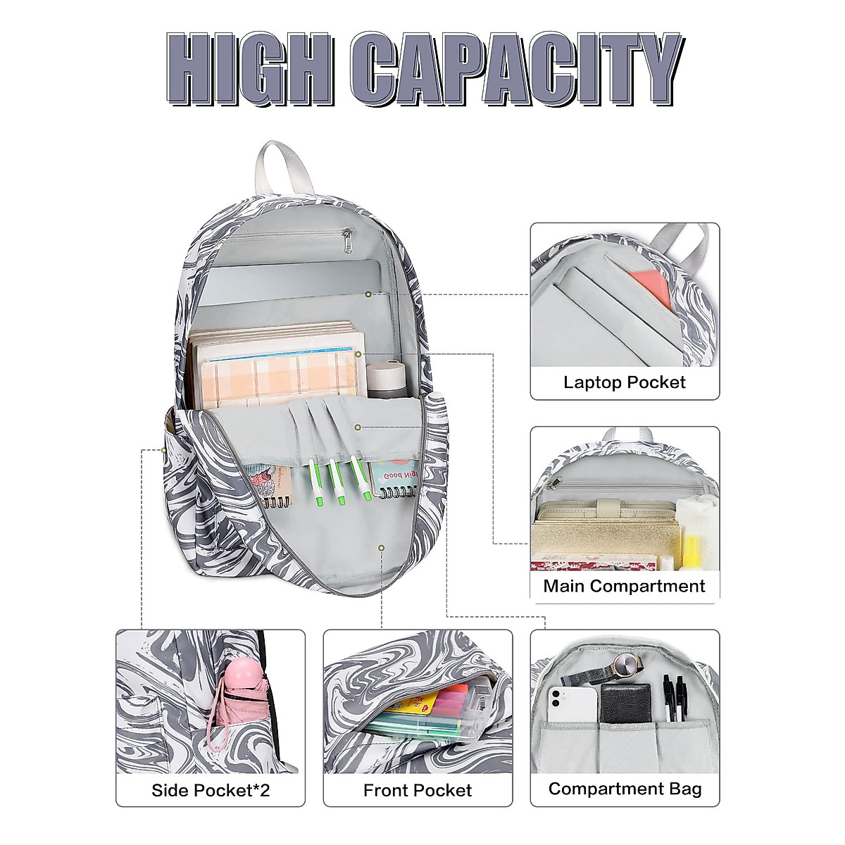 Tpeohan Grey Small Kids Backpack Boys Backpacks for Middle School Bags for Girls Line