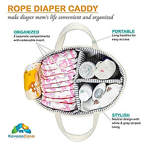 Baby Diaper Caddy Organizer - Changing Table Diaper Organizer, Portable Rope Nursery Storage Bin with Removable Insert, Baby Basket - Newborn Registry Must Haves (Brown)