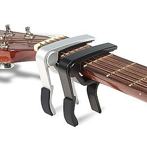 WINGO 6 String Single-handed Guitar Capo For Acoustic Electric Guitar - 2 Pack of Black and Silver