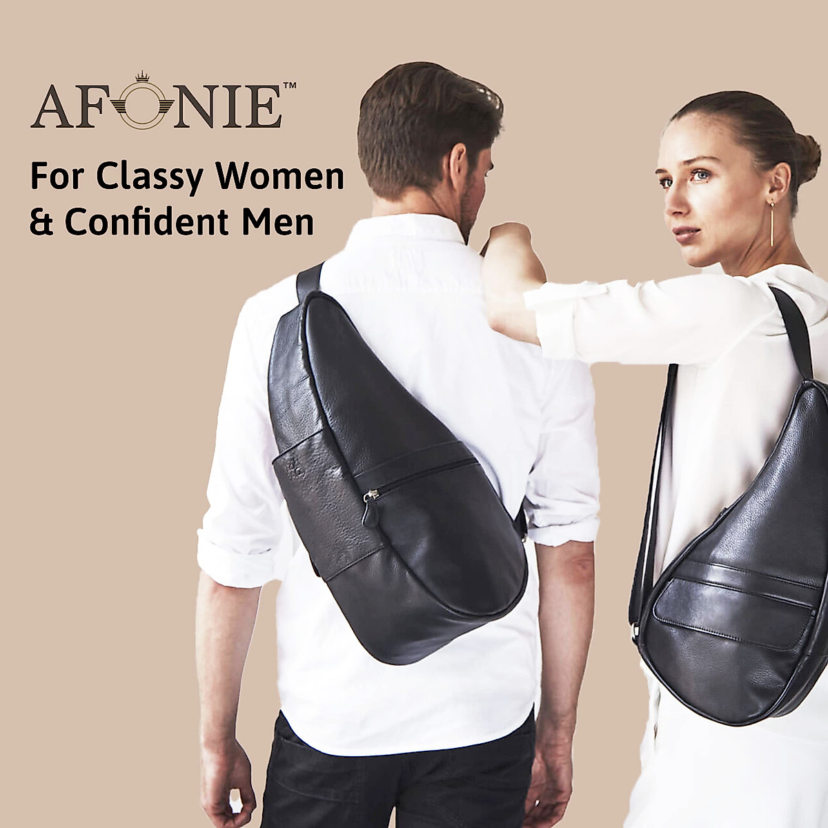 Afonie Leather Sling Bag for Women & Men Sling Backpack Crossbody Bag