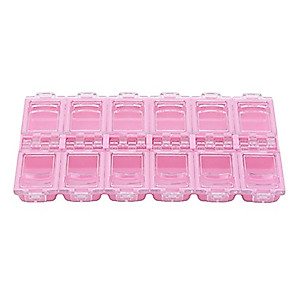 Rurah 12 Grid Storage Box Organiser Nail Art Rhinestone Jewelry Diamonds Earrings Beads Display DIY Art Craft Case Organizer Storage Container,Pink