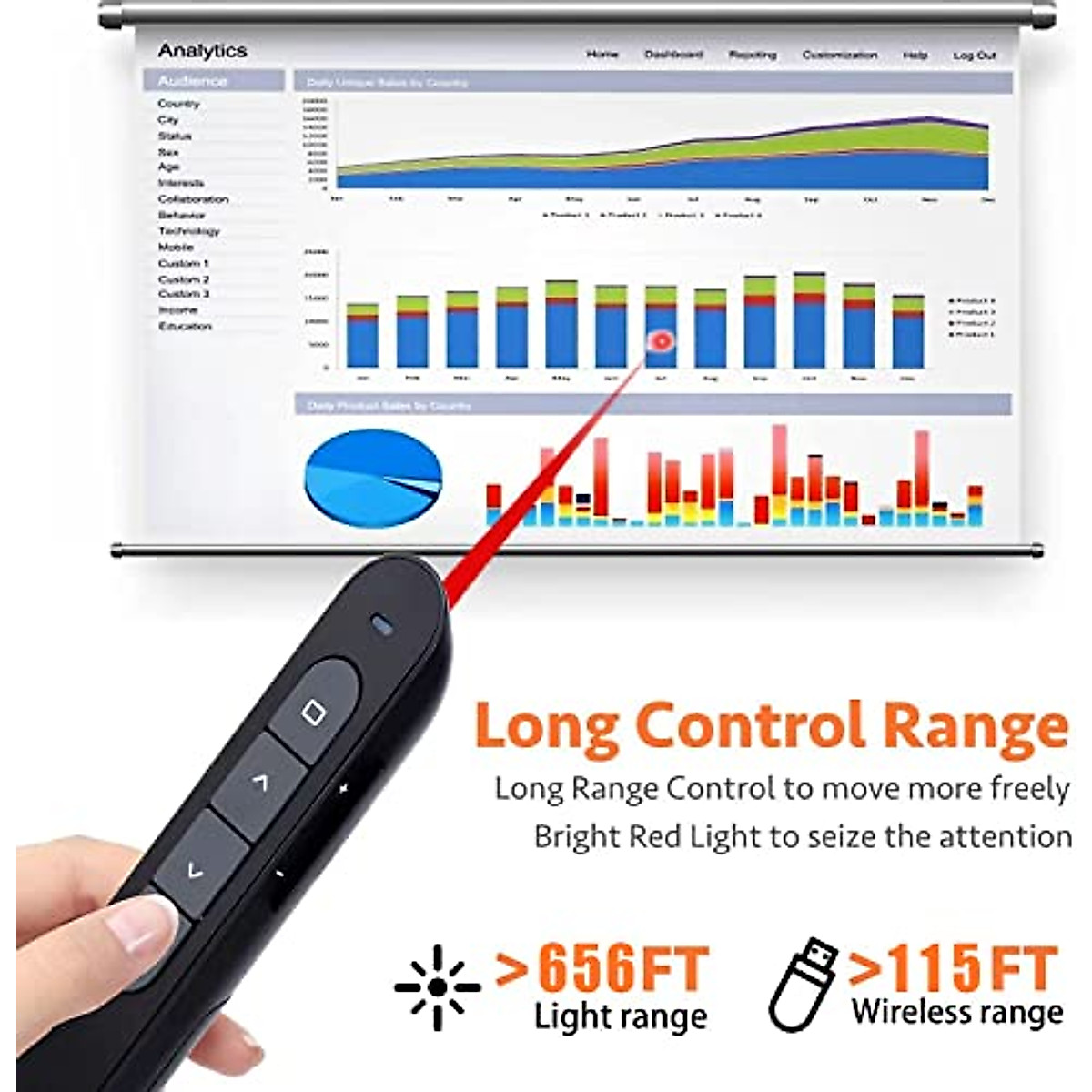 Presentation Clicker USB PowerPoint Clicker Presentation Remote Clicker,2.4G RF Presenter Pointer Slide Advancer with hyplink&Volume Control (Battery Included)