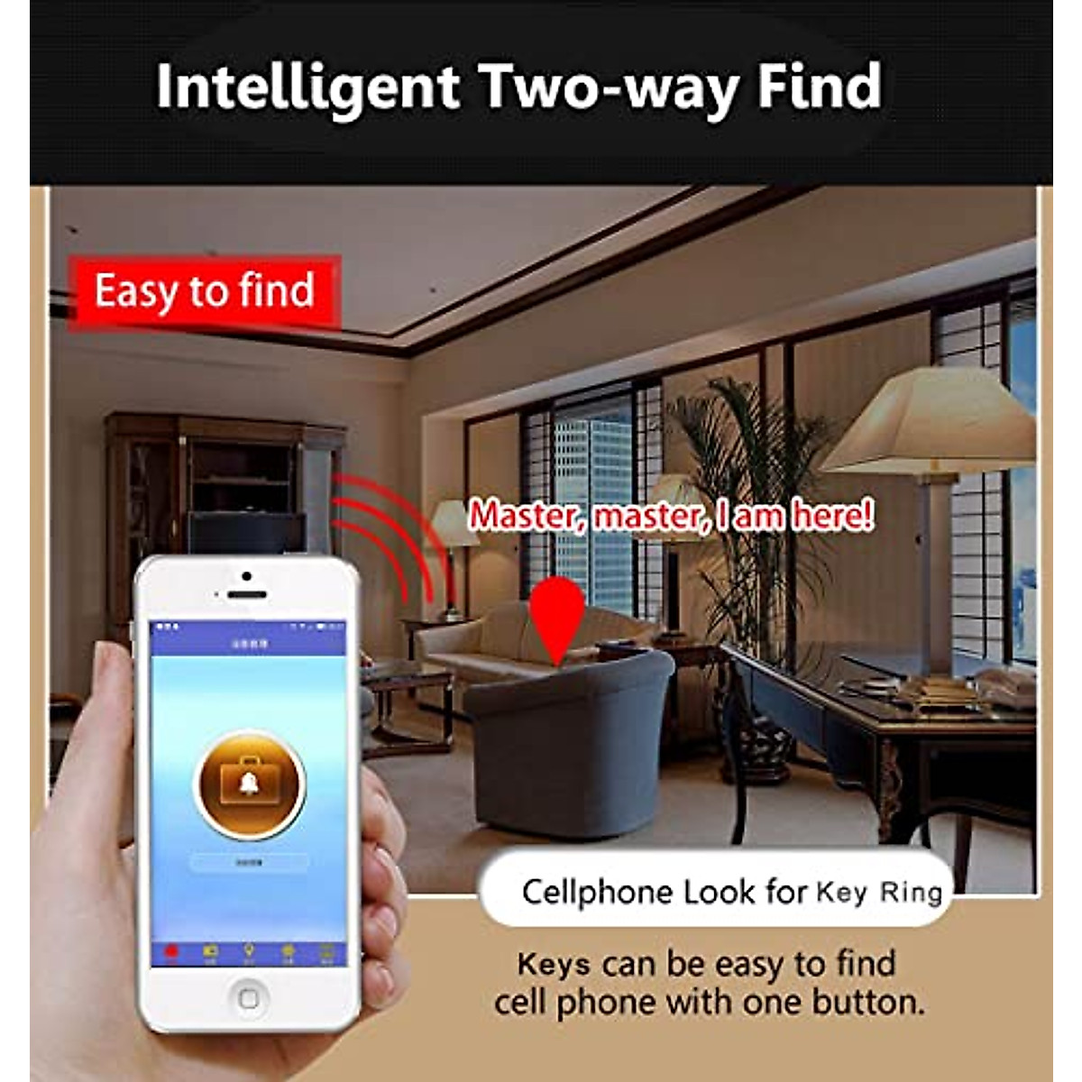 Anti-Lost Cowhide Leather Key Ring, with Alarm, Bluetooth, Position Record (via Phone GPS) (Blue)