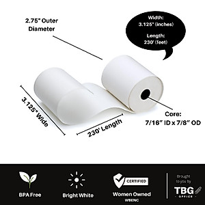 3 1/8” x 230' Thermal Paper Rolls - BPA FREE AND MADE IN THE USA – Receipt paper rolls – Point of Sale Cash Register - Thermal printer paper - Credit Card Paper - for POS systems (1 Case - 30 Rolls)