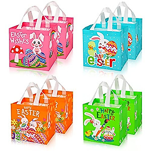 SULOLI Easter Gift Bags, Easter Non-Woven Grocery Shopping Bags With Handles for Holiday Party(8 Pack)