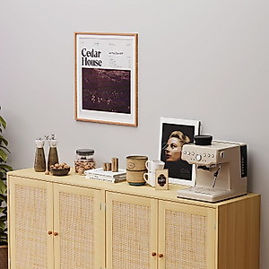 EOYUTLLY Sideboard Buffet Cabinet, Kitchen Buffet Storage Cabinet with Rattan Doors, Accent Cabinet with Adjustable Shelves for Hallway,Kitchen,Living Room, 31.5 x 15.7 x 35 Natural, Assemble Easily