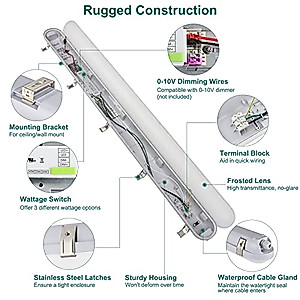kadision 4FT Vapor Tight LED Light Fixture, 60W/50W/40W Wattage Selectable 7200lm 5000K 100-277V, 0-10V Dimmable Vapor Proof LED Light for Car Washes Parking Garages, UL Listed