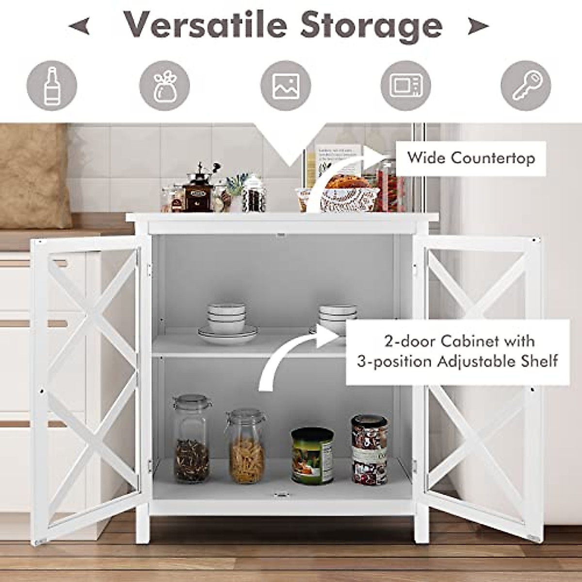 Giantex Buffet Cabinet with Storage, Kitchen Sideboard, 2 Door Credenza with Adjustable Shelf, Standing Cupboard, Wood Kitchenware Organizer for Living Room Entryway (White)