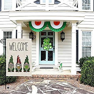 FUNNISM 2 PCS St Patrick Day Gnome Decoration Vertical Garden Flags,Double Sided Welcome Holiday Gnome Horseshoe Beer Shamrock Garden Burlap Banner,Garden,Porch,Patio,Yard Outdoor Decoration(12.5x18")