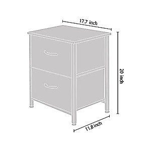 AZL1 Life Concept Storage Dresser End/Side Table Night Stand Furniture Unit - Small Standing Organizer for Bedroom, Office, Living Room, and Closet - 2 Drawer Removable Fabric Bins - Dark Grey