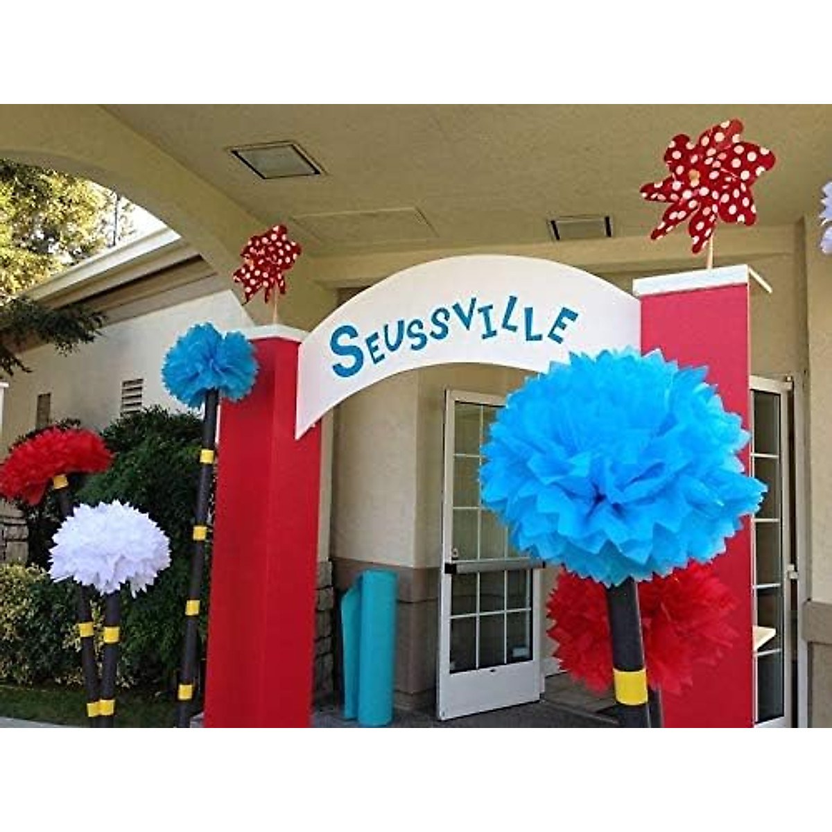 Qian's Party Dr. Seuss Cat in the Hat Birthday Party Decorations/Thing One and Thing Two Birthday Decorations/Dr Seuss Baby Shower Decorations Turquoise White Red HAPPY BIRTHDAY BANNER /