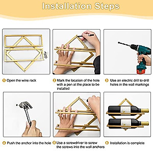 AUHOKY Metal Wall Mounted Wine Holder, Upgrade Foldable Hanging Wall Wine Rack Organizer for 2 Liquor Bottles, Red Wine Bottle Display Hanger with Screws for Home Kitchen Bar Wall Décor