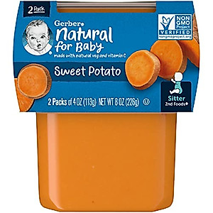 Gerber Natural for Baby 2nd Foods Baby Food Tubs, Sweet Potato, Pureed Baby Food Made with Natural Veggies & Vitamin C, 2 - 4 OZ Tubs/Pack (Pack of 4)