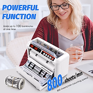 Frifreego Battery Operated Bill Counter Machine, Portable Rechargeable Money Counter with UV MG Detection, 800pcs/min Counting Speed, Take Anywhere with A Backpack for Multi-Currency Or Tickets