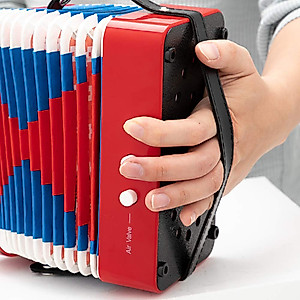 10 Keys Button Accordion for Kids ,Mini Accordian Musical Instrument for Early Childhood Development ,Gift for Family, Beginners Red