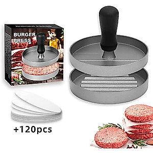 UIRIO Burger Press Patty Maker - Kitchen Mold Hamburger Press with 120 Parchment Papers - Non-Stick Sturdy and Easy to Use - Meat Beef Cheese Veggie Smash Burger Press